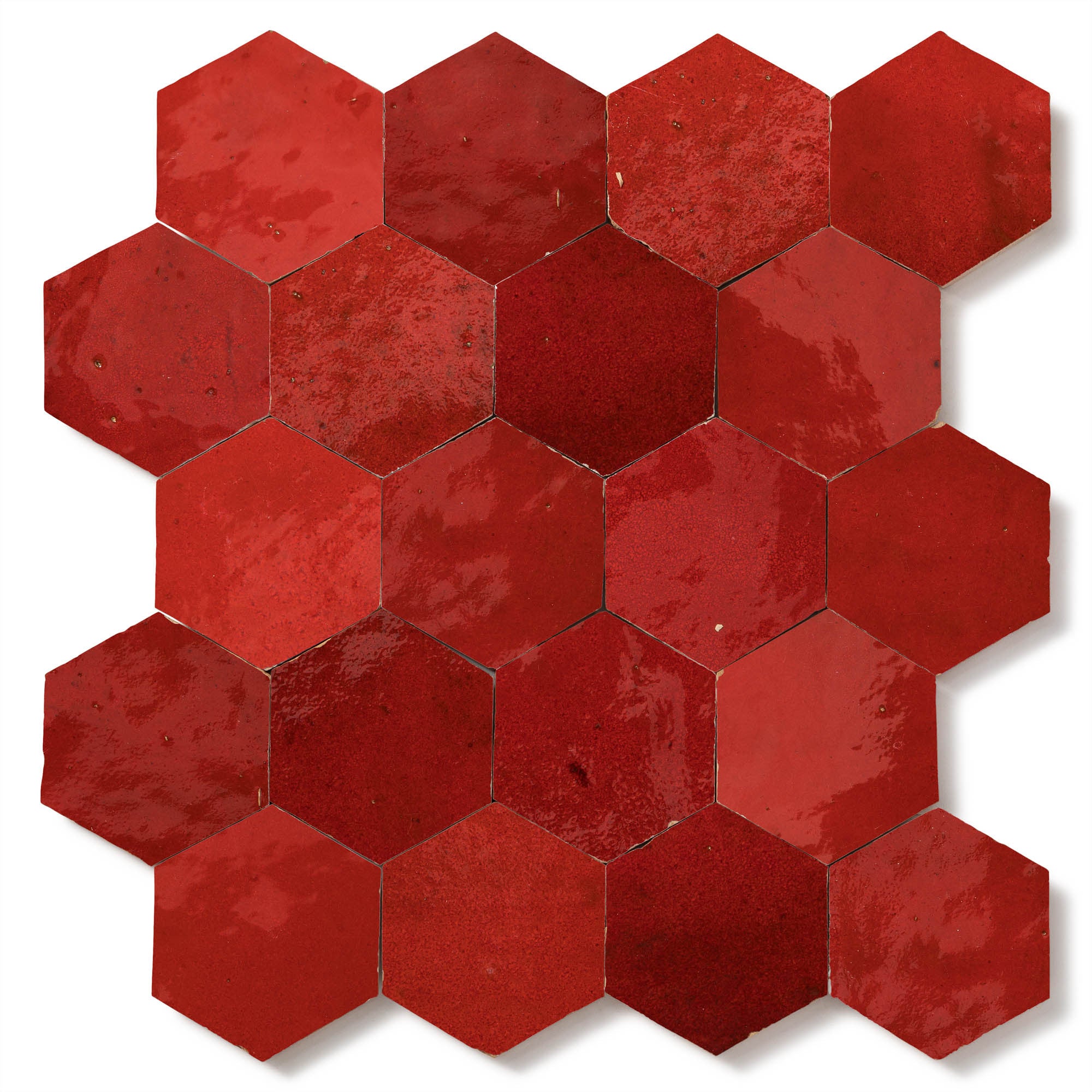 Zellige Marocain Artisanal Véritable - Rouge Pétillant Hexagone 7,6x8,8 ...