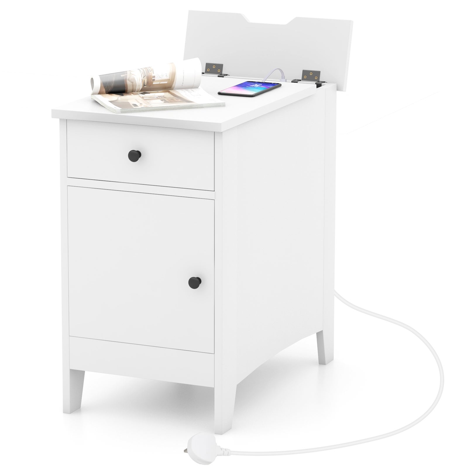 COSTWAY Table d'Appoint avec Prise, Bout de Canape avec Tiroir, 2 ...