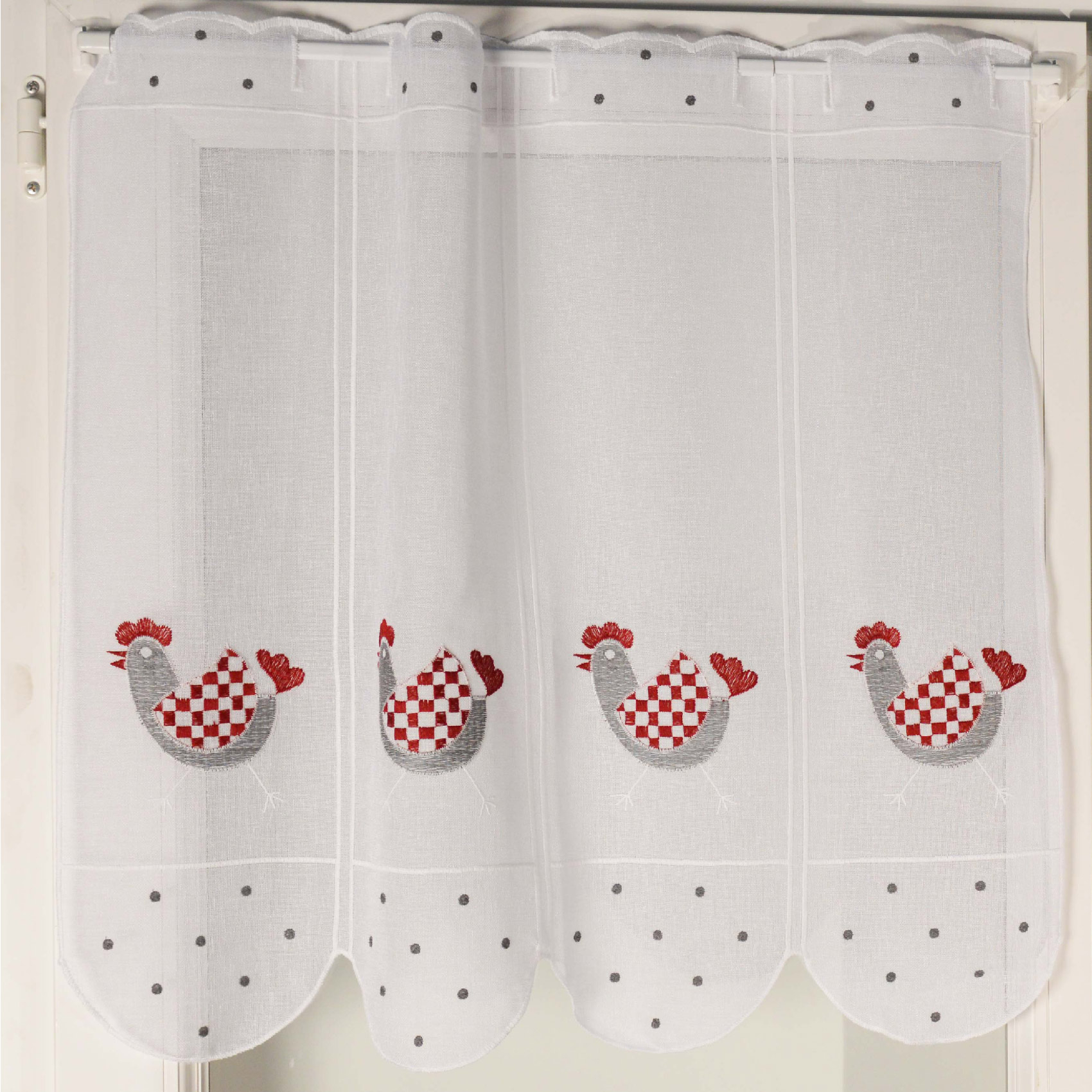 Brise bise aux broderies de poules - Bordeaux - 0.3x1.20 m - Polyester ...