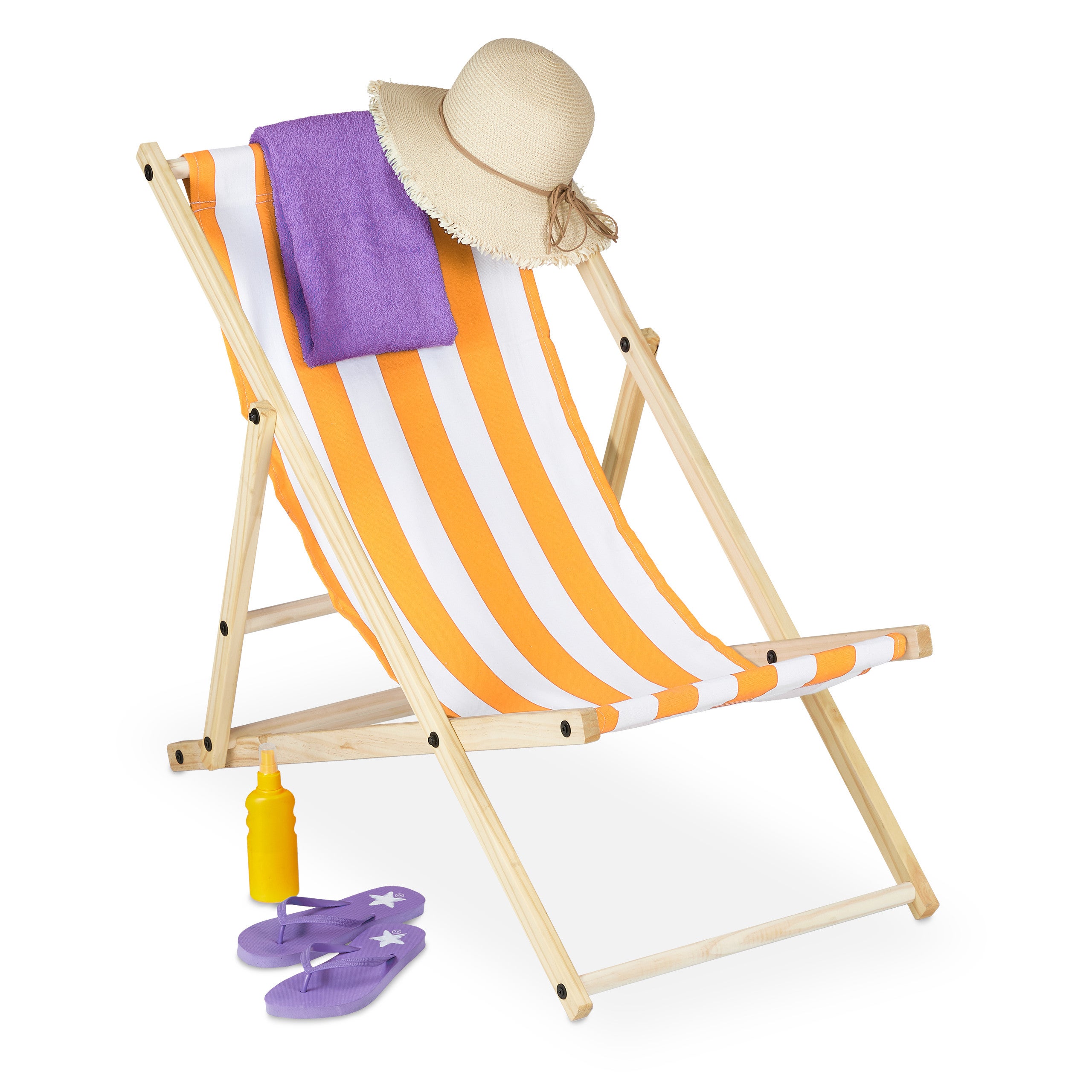 Relaxdays Chaise longue, pliante, bois, transat pliable coloré pour ...