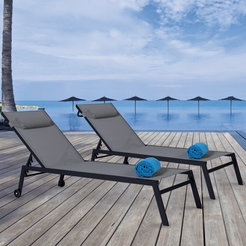 Lot de 2 transats de jardin inclinables en aluminium COZUMEL gris ...