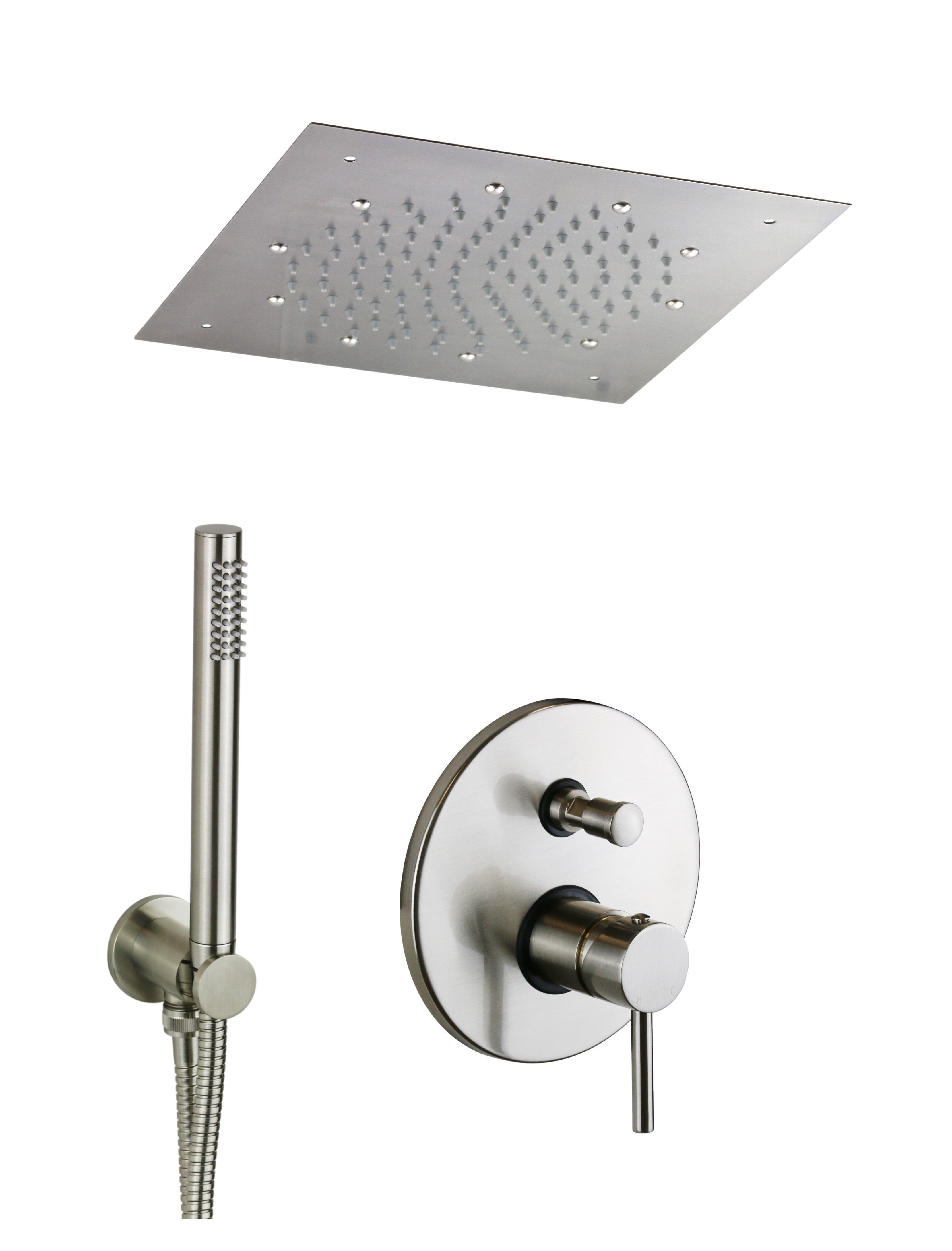 Kit de ducha en color níquel cepillado con rociador de techo Pollini ...