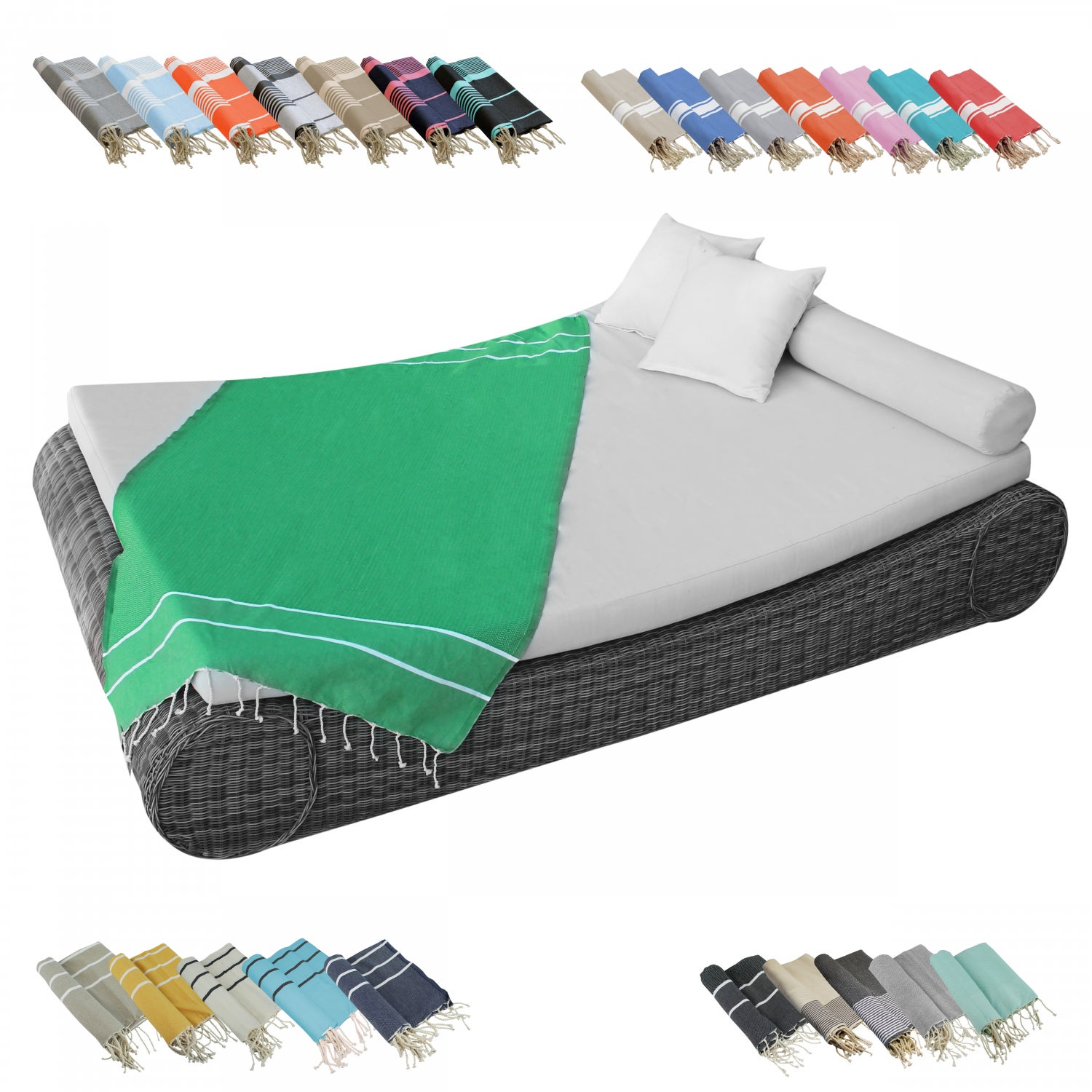 Véritable Fouta Tunisienne 1m X 2m Nid D'abeille 100% Coton 380g ...