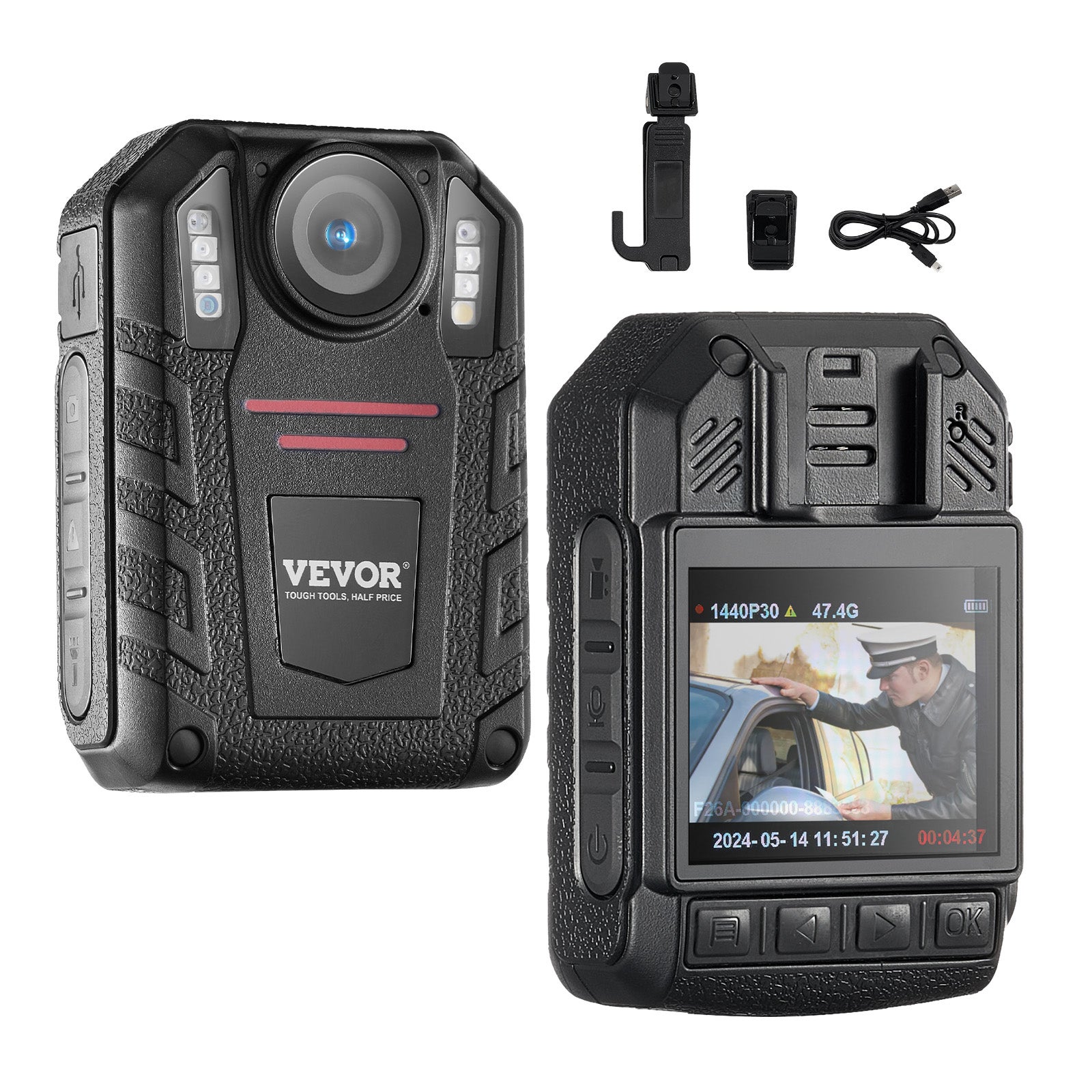 Caméra-Piéton Police VEVOR 1440P,Caméra Corps 64G Vision Nocturne ...