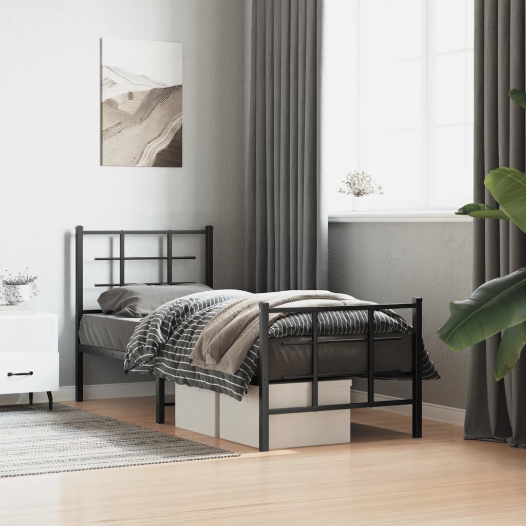 VidaXL Estructura cama sin colchón con estribo metal negro 75x190 cm ...