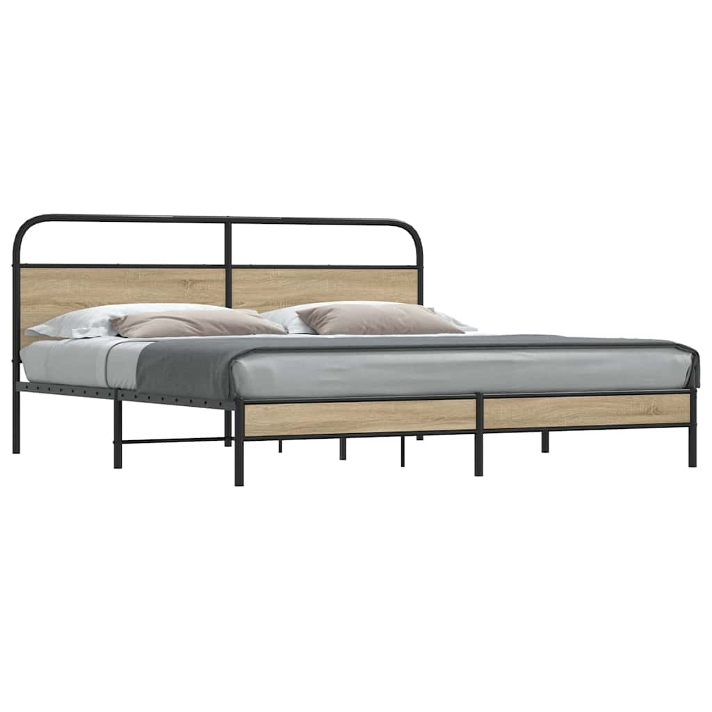 Cadre de lit en métal sans matelas chêne fumé 200x200 cm | Leroy Merlin