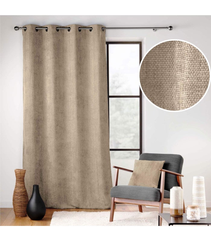 RIDEAU A OEILLETS 140 x 260 CM VELOURS CHENILLE LEO SABLE - 140x260cm ...