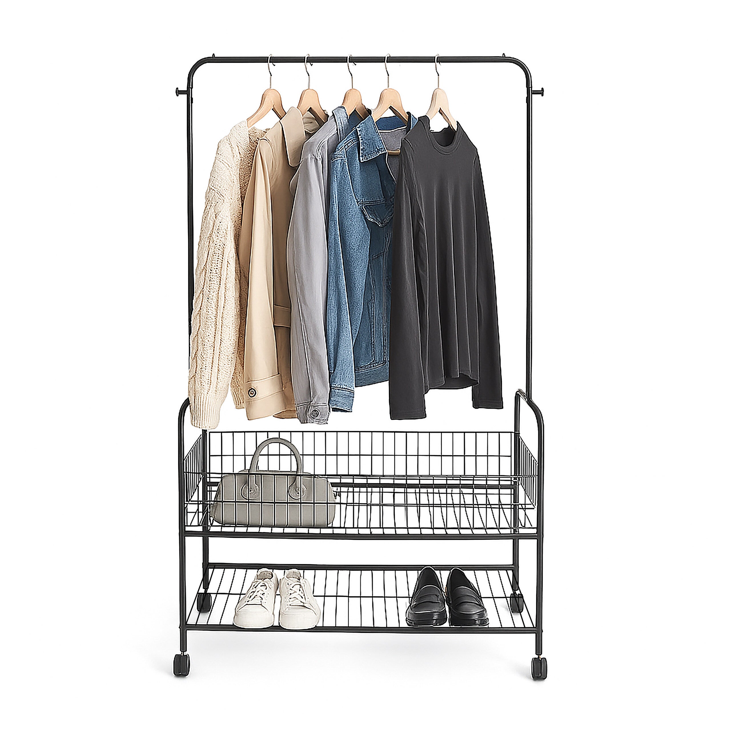 Perchero móvil Relaxdays, 2 estantes, barra para ropa, ganchos, HBT 165 ...