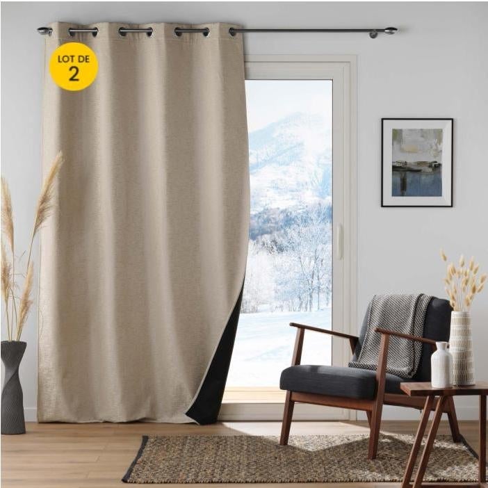Lot de 2 Rideaux à oeillets coupe froid 140 x 260 cm jacquard Polarine ...