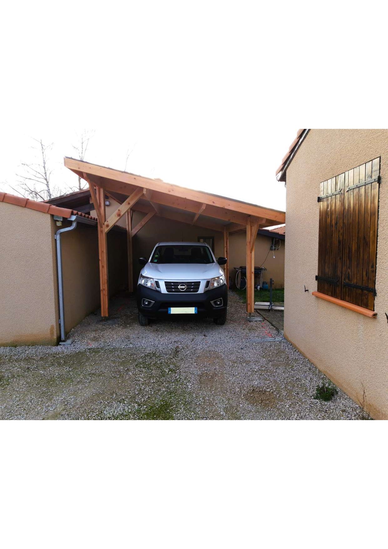 Carport bois SUR MESURE monopente 400cm x 4 poteaux, bois DOUGLAS ...