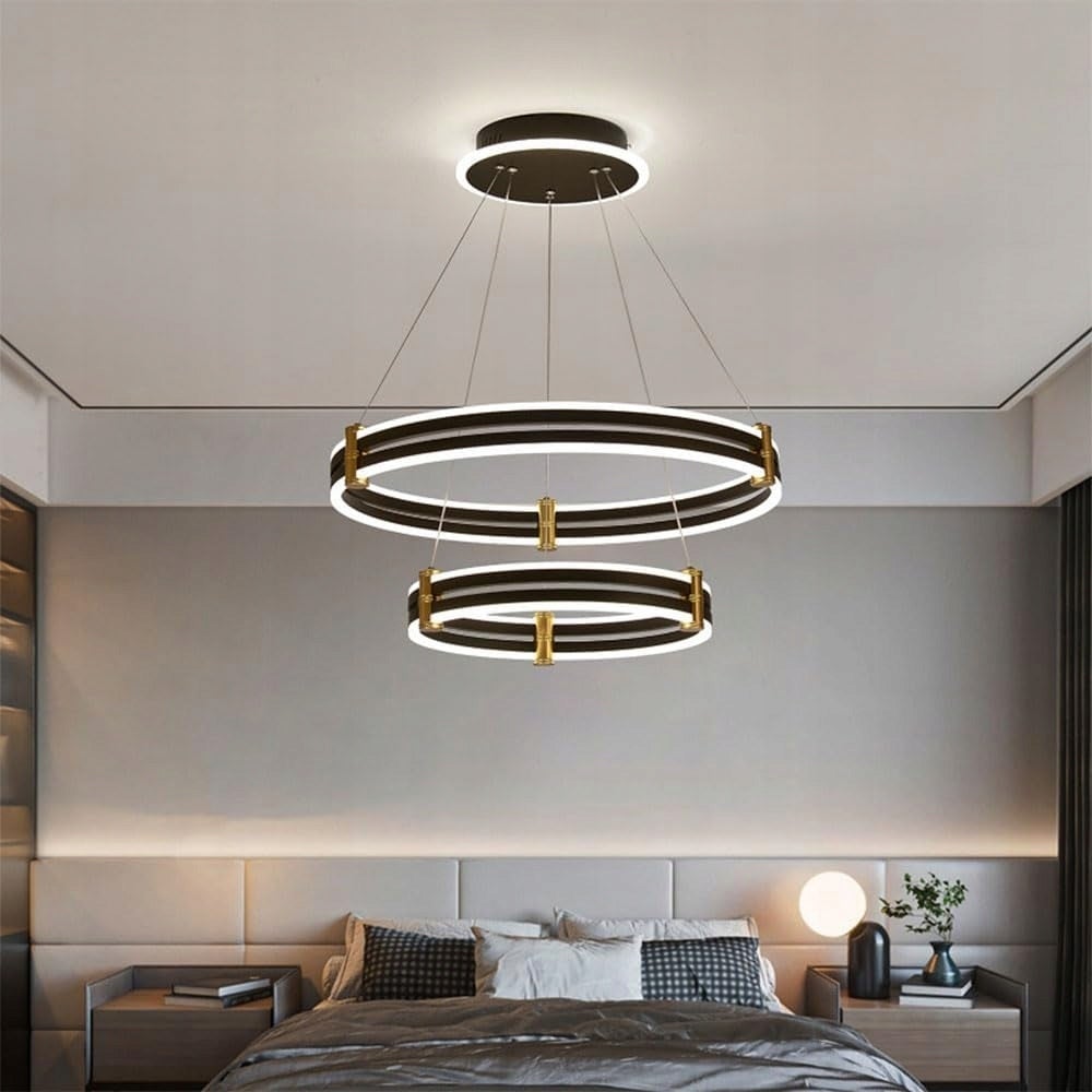 Lustre LED moderne et simple, double suspension noire avec télécommande ...