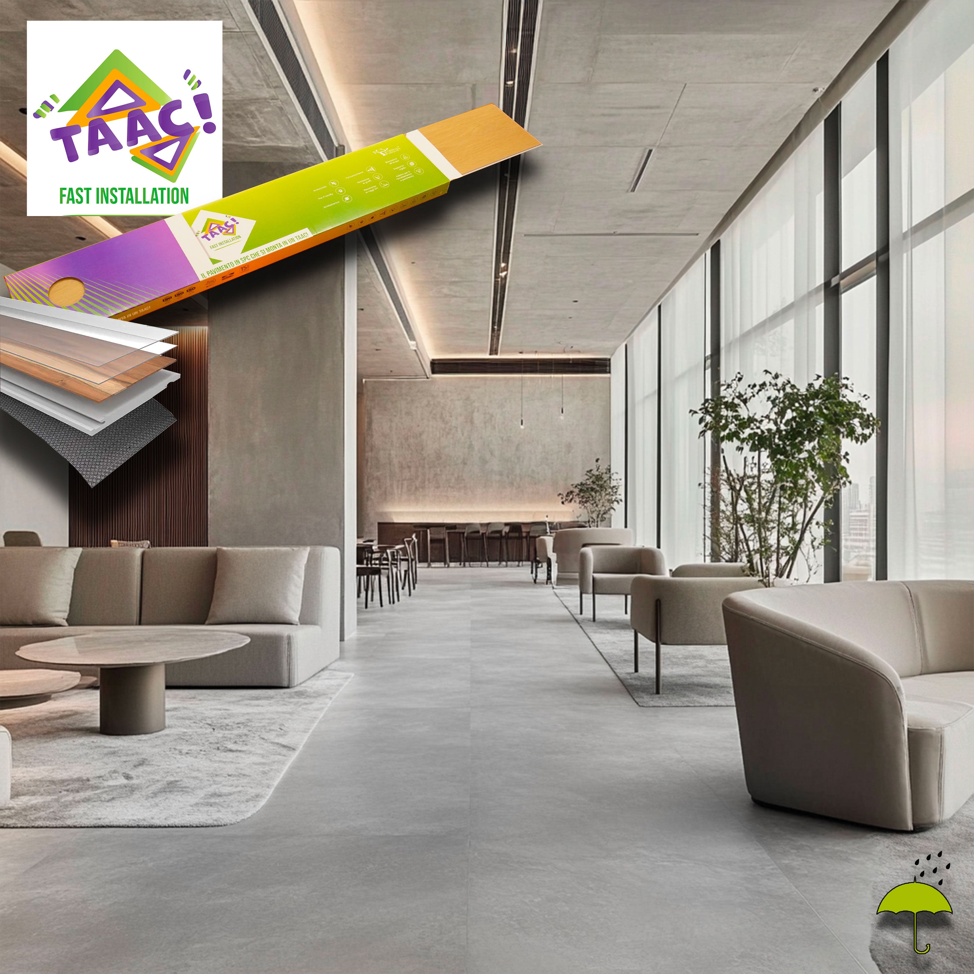 TAAC! il Pavimento SPC in Polvere di Pietra Fast-click 5mm (sp.4+1) eff. Cemento 610X305mm mod ...