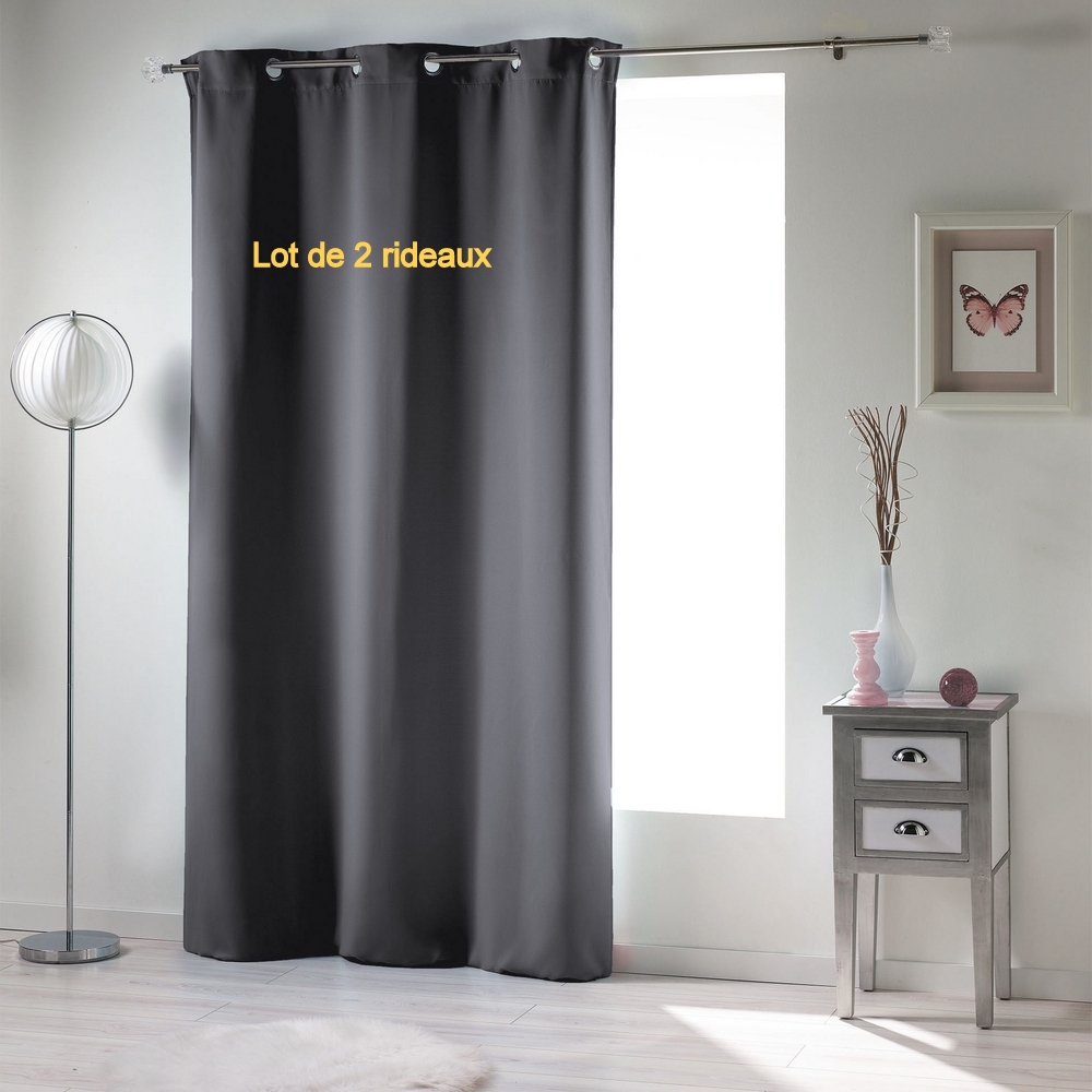 Lot de 2 rideaux a oeillets 140 x 240 cm occultant uni occult Ardoise ...