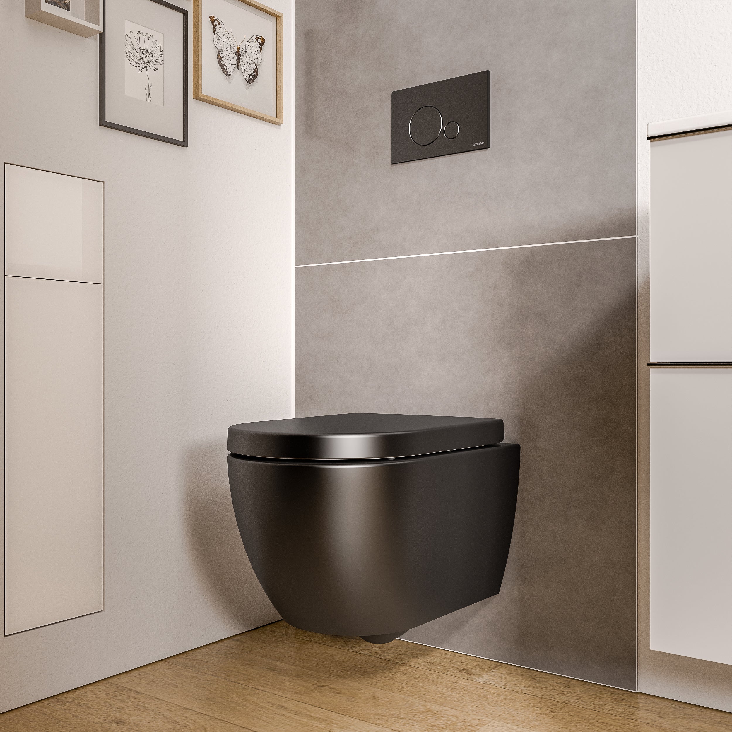 BERNSTEIN - WC suspendu Noir mat 36x53x36cm (LxPxH) sans rebord, abattant fermeture progressive ...