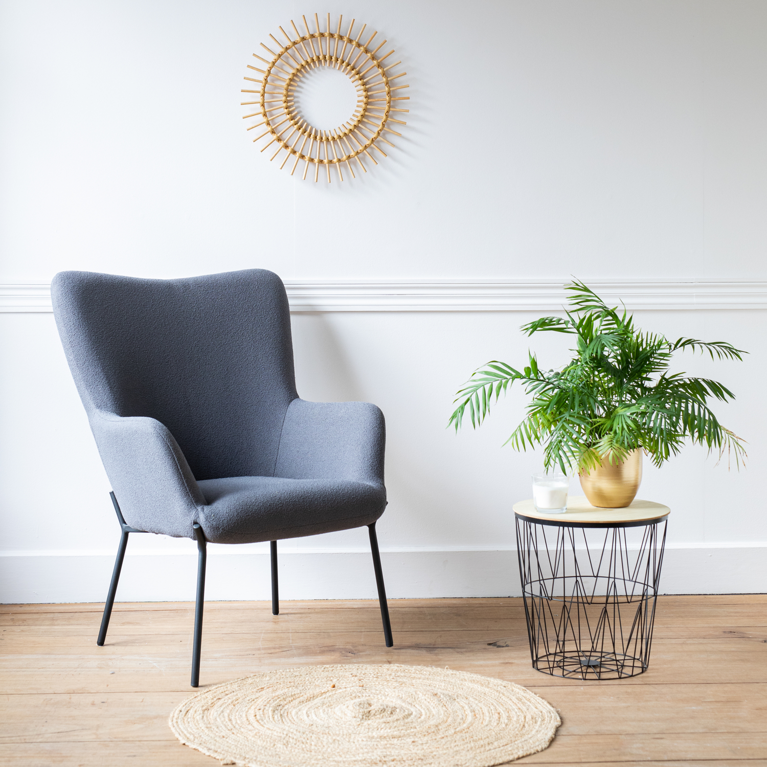 Fauteuil en tissu boucle gris EIRA | Leroy Merlin