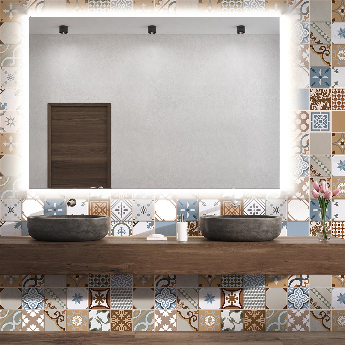 30 vinilos baldosas de cemento azulejos estefania - adhesivo pared ...