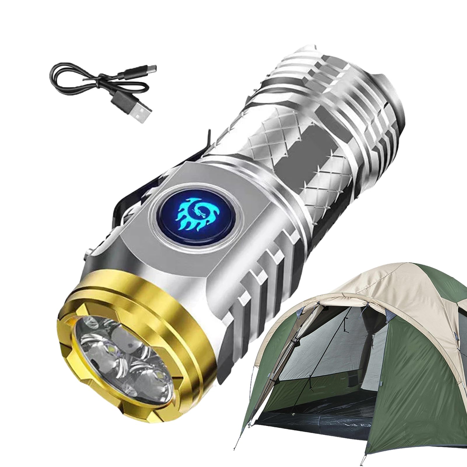 Linterna LED recargable con 5 modos,alto brillo,3 lentes,súper potente ...