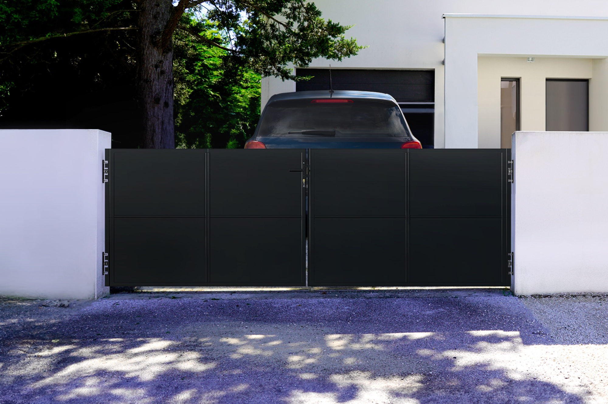 Portón abatible de acero 3,5m negro mate NALI Al.120cm | Leroy Merlin