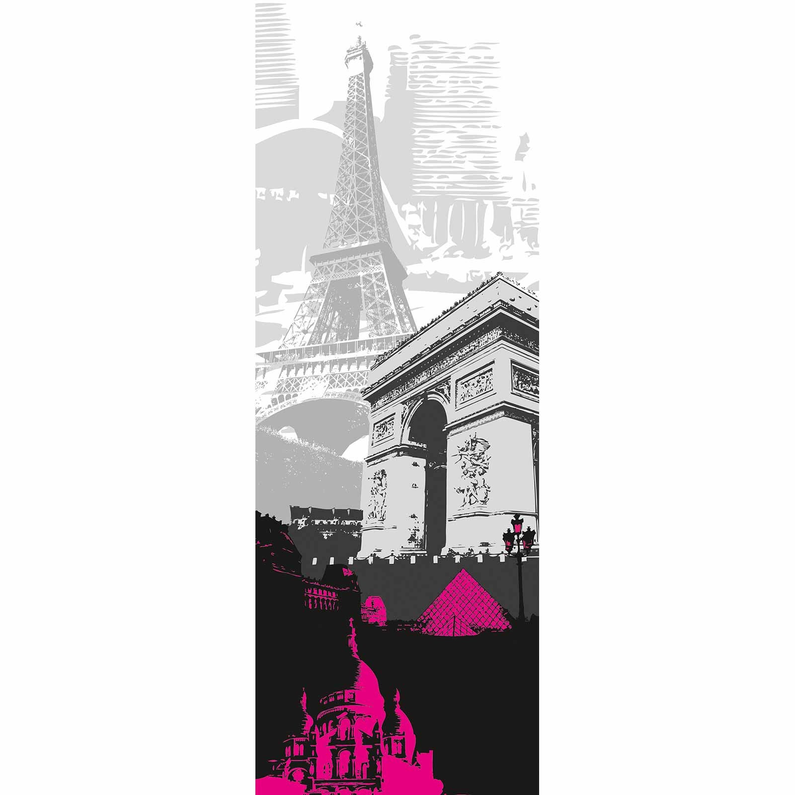 Papier peint panoramique Paris gris, noir & rose Tapisserie panoramique ...