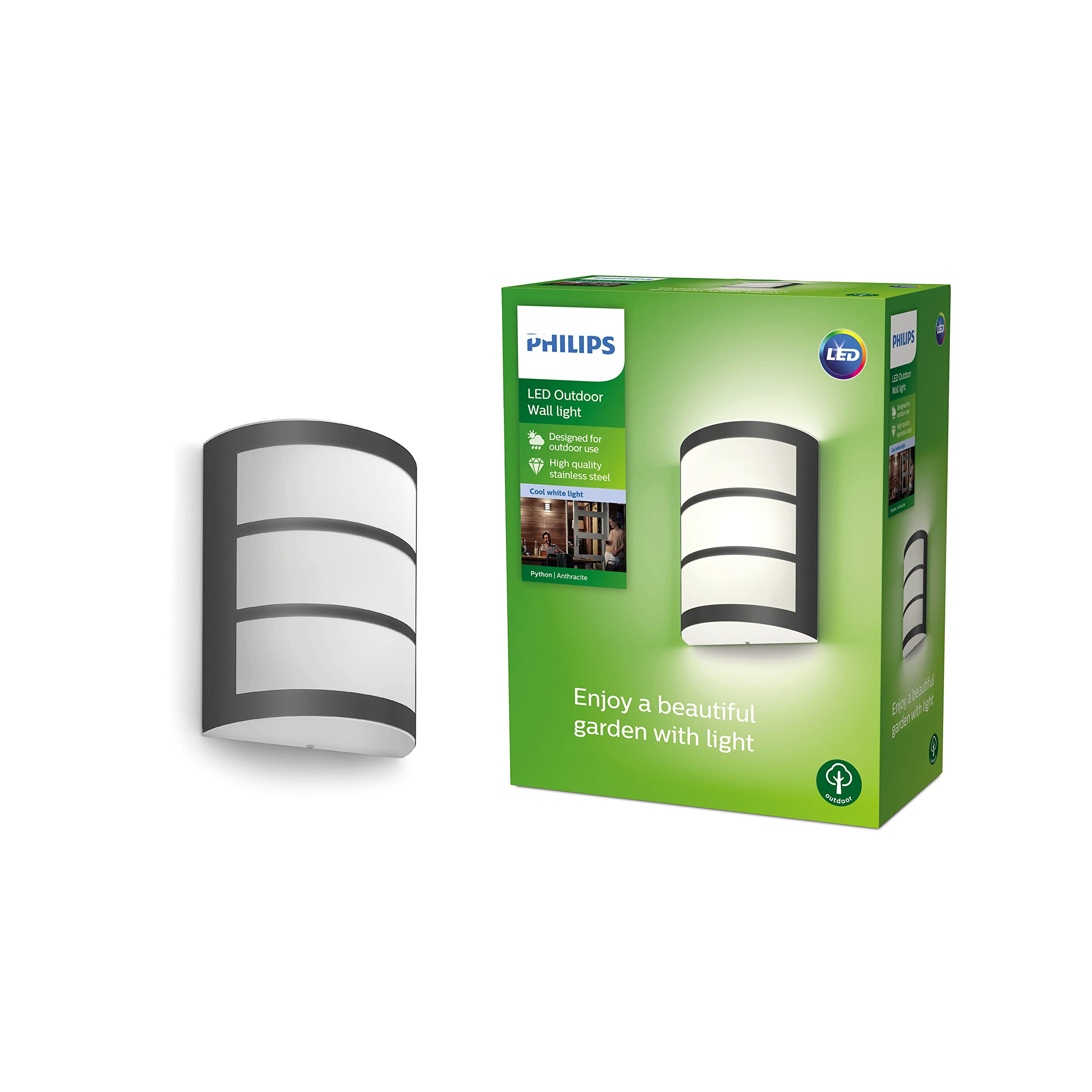 Philips LED Python, Lampada a Parete, per Esterni, LED integrato , IP44, 4000K, Antracite ...