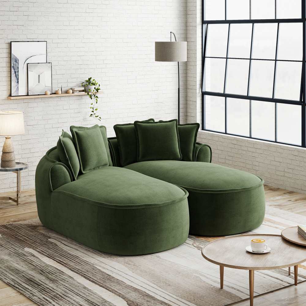 Canapé double nuage vert en chenille, XXL, sans cadre, avec coussins ...