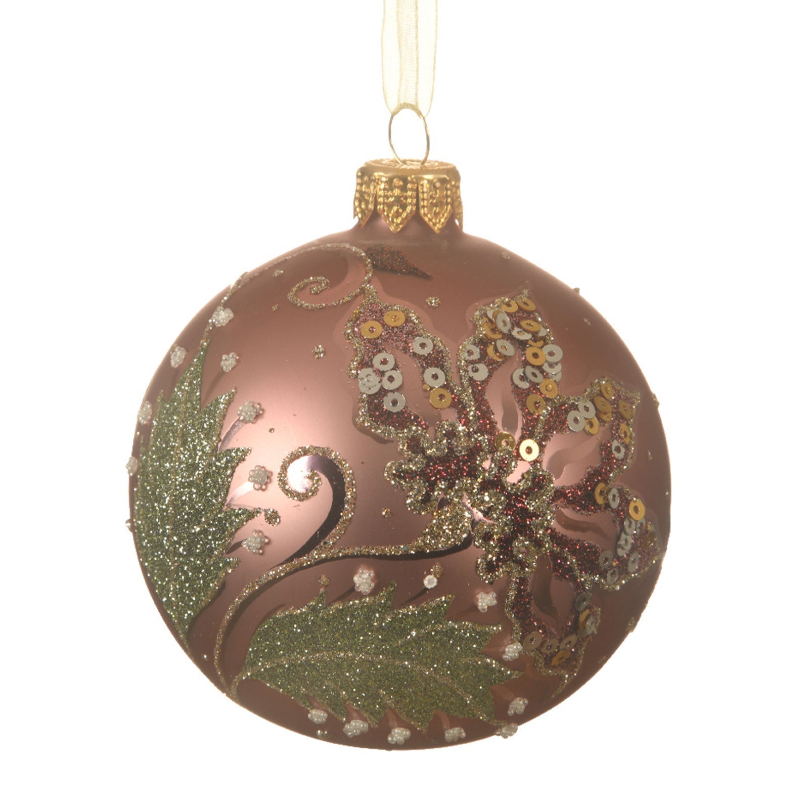 Boules de Noël en verre Velvet Pink avec fleurs de 8 cm, paquet de 6 ...