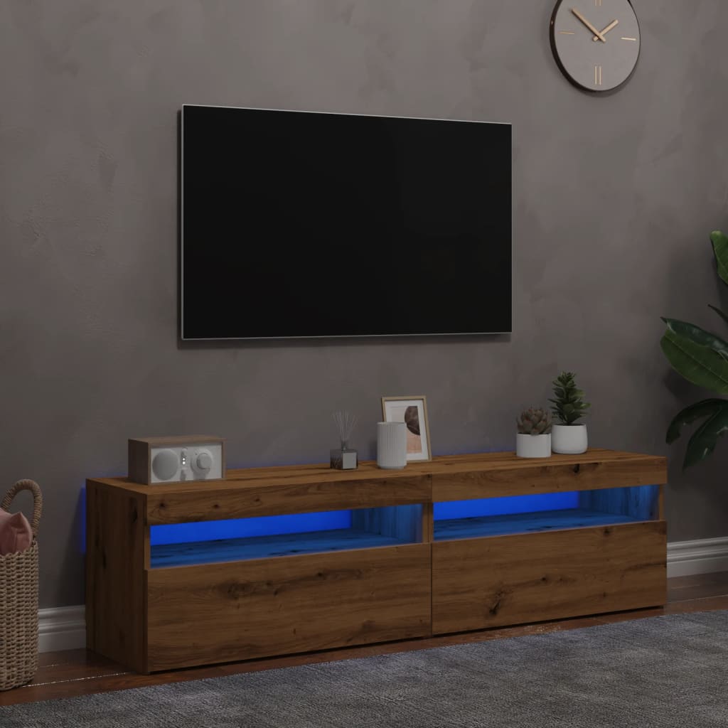 Mueble TV con luces LED 2 piezas roble artesanal | Leroy Merlin