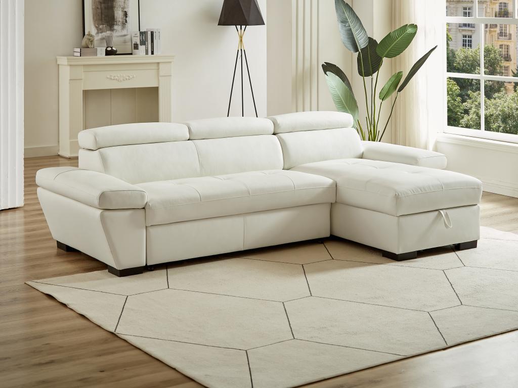Canapé d'angle convertible en cuir JONOVA - Blanc - Angle droit | Leroy ...