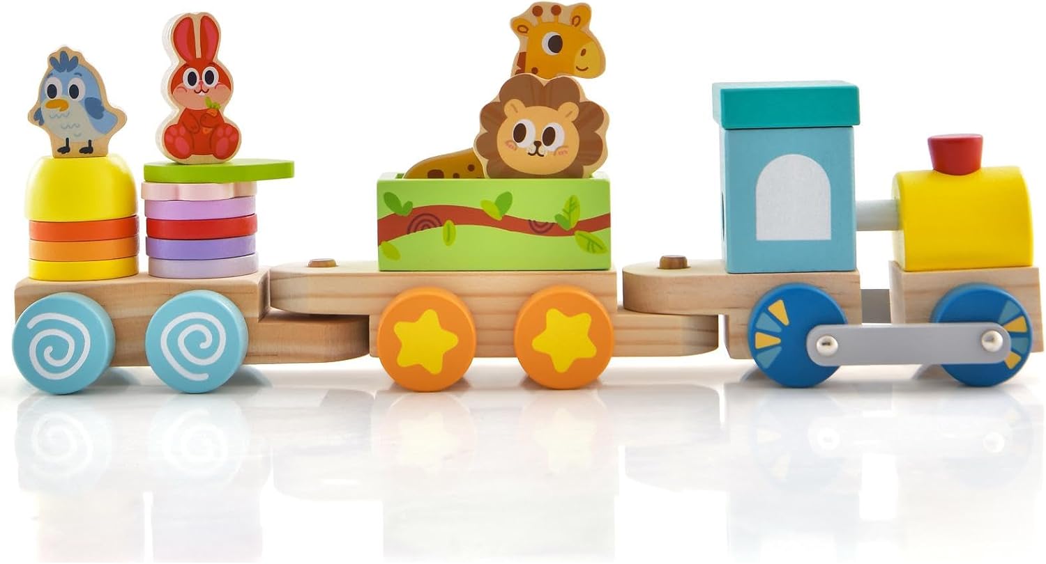 Train Empilable en Bois avec Locomotive Rétractable, Train de Jeu ...
