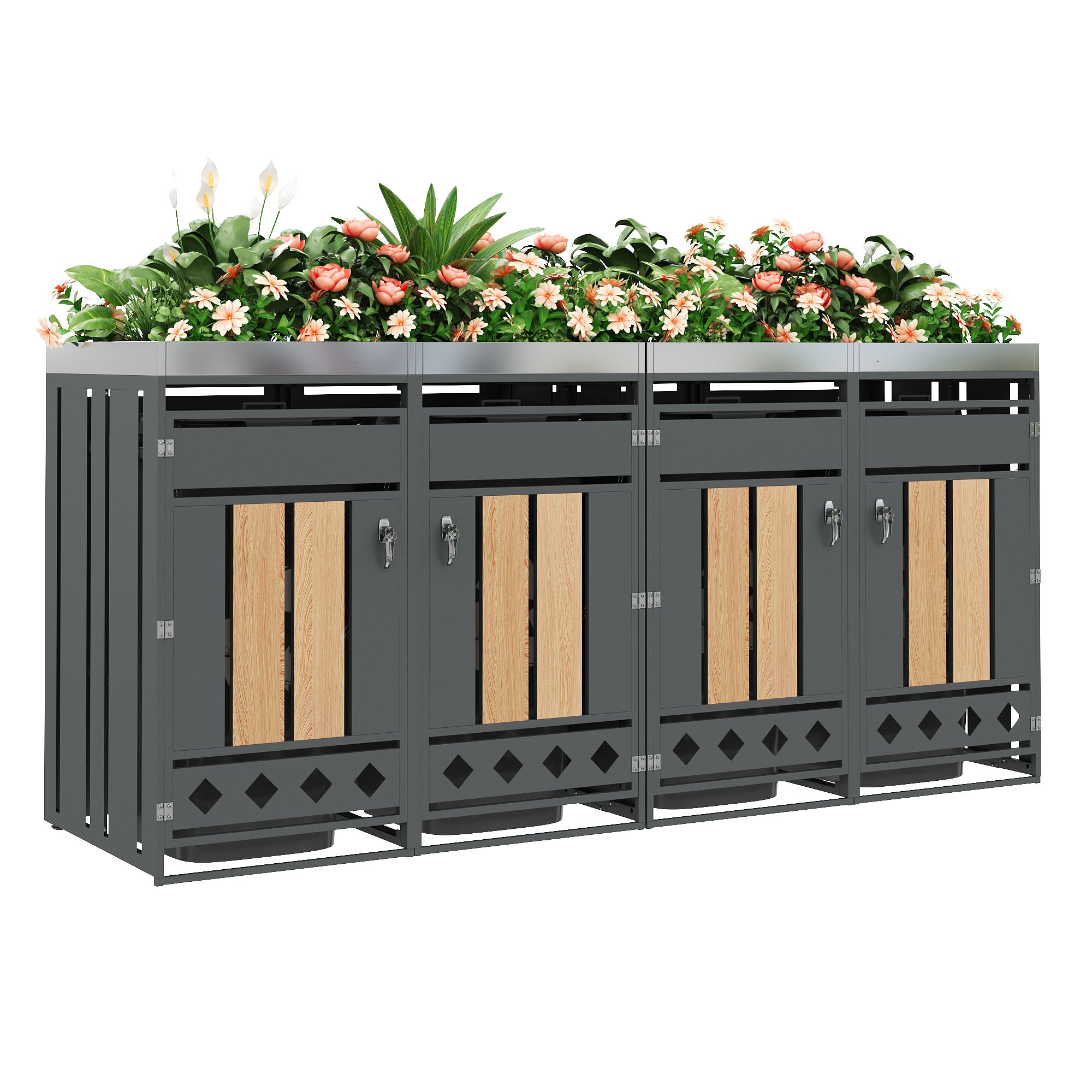 Abri Cache-poubelle quadruple 4x240L XXL avec Jardinière intégrée ...