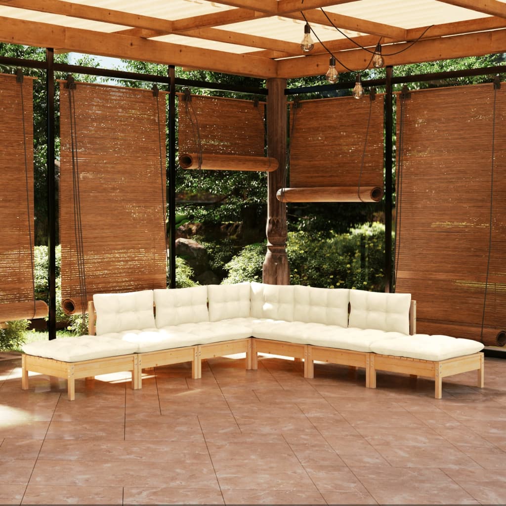 Muebles de jardín 7 piezas cojines madera de pino color crema | Leroy ...