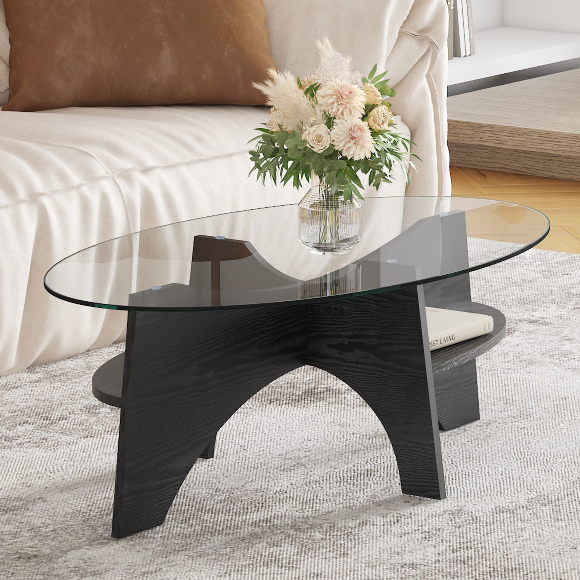 Mesa auxiliar ovalada moderna de vidrio templado 104,9 cm – Diseño ...