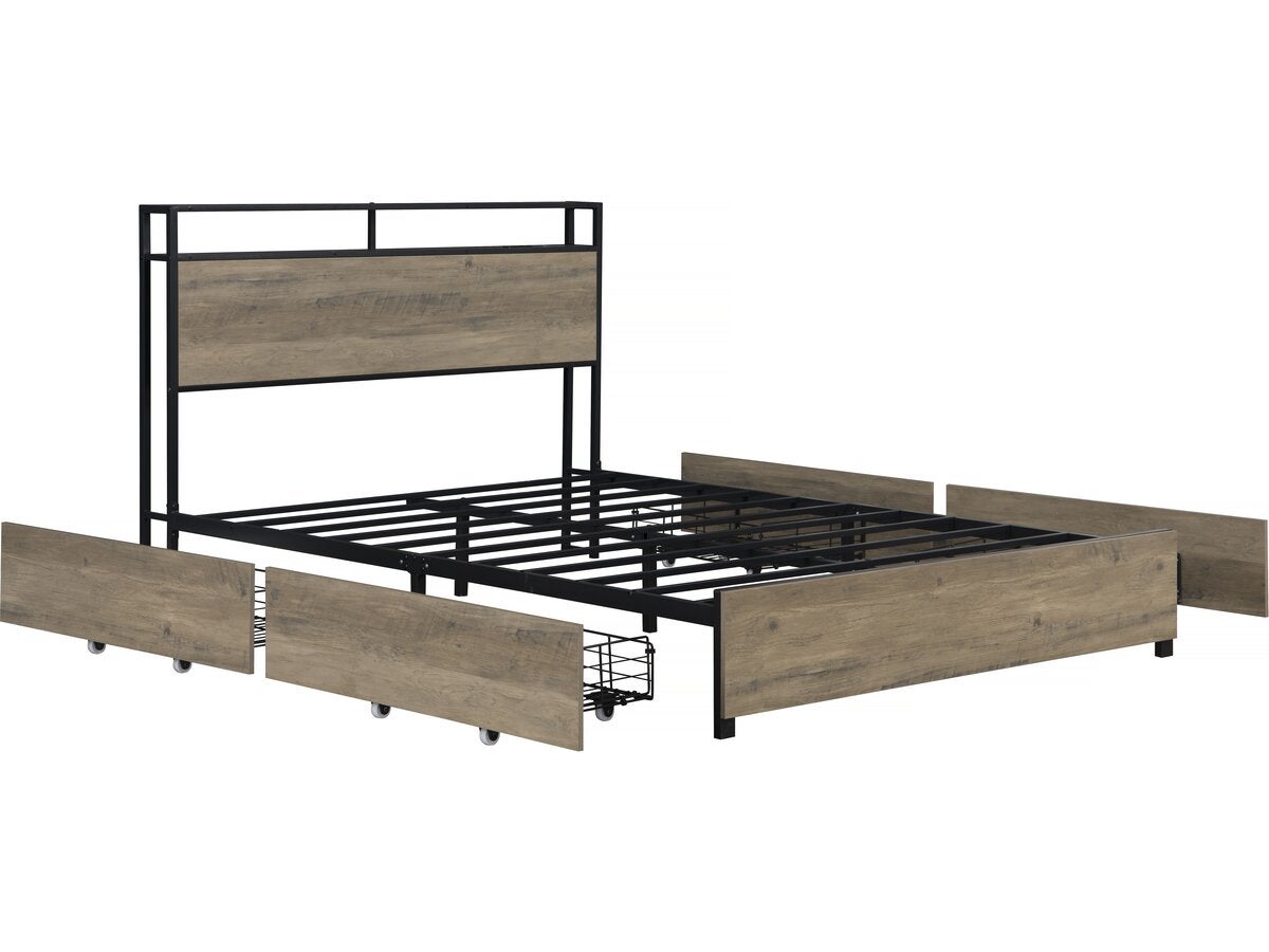 Lit double led en métal avec prise et tiroirs "Léa" - 140 x 190 cm ...