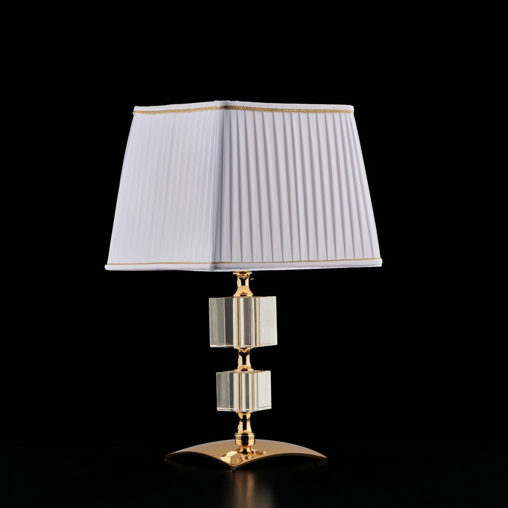 Lámpara de mesa Franz de 1 luz de hierro dorado y cristal con pantalla ...