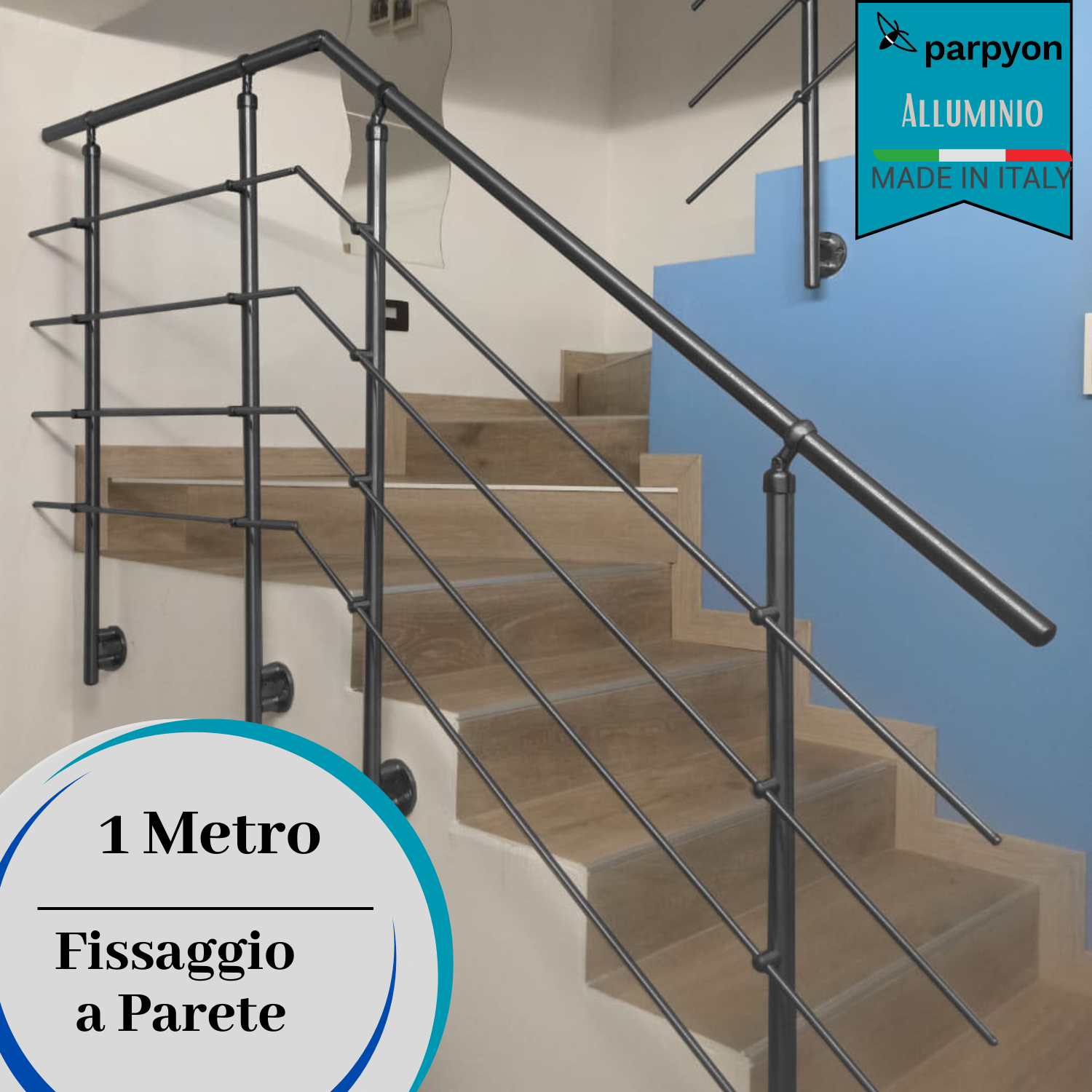 Ringhiera scala G. Grafite da 1 MT- Fissaggio Parete Pianerottolo H ...