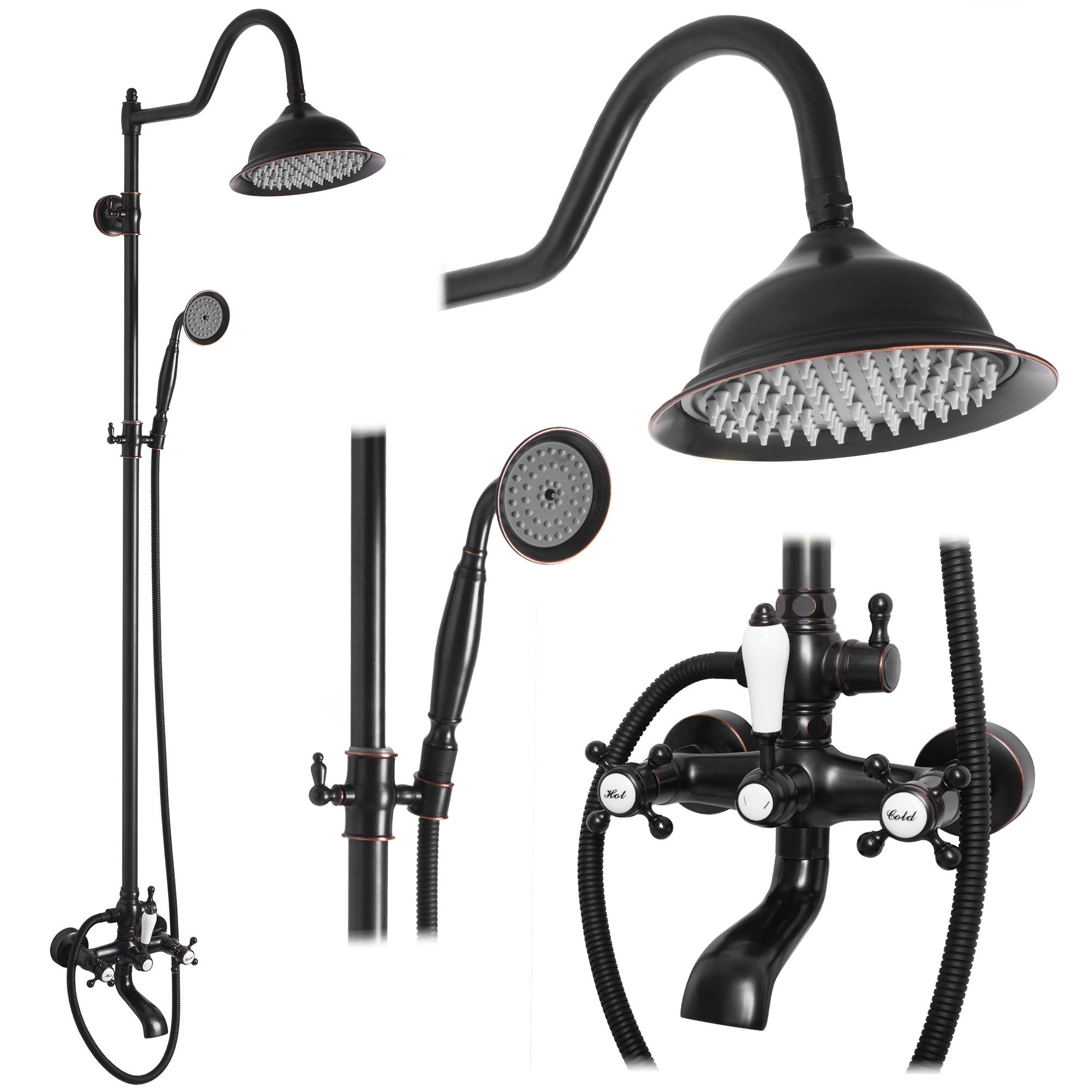 KIT DE DOUCHE AVEC BEC REA BERGAMO OLD BLACK | Bricoman