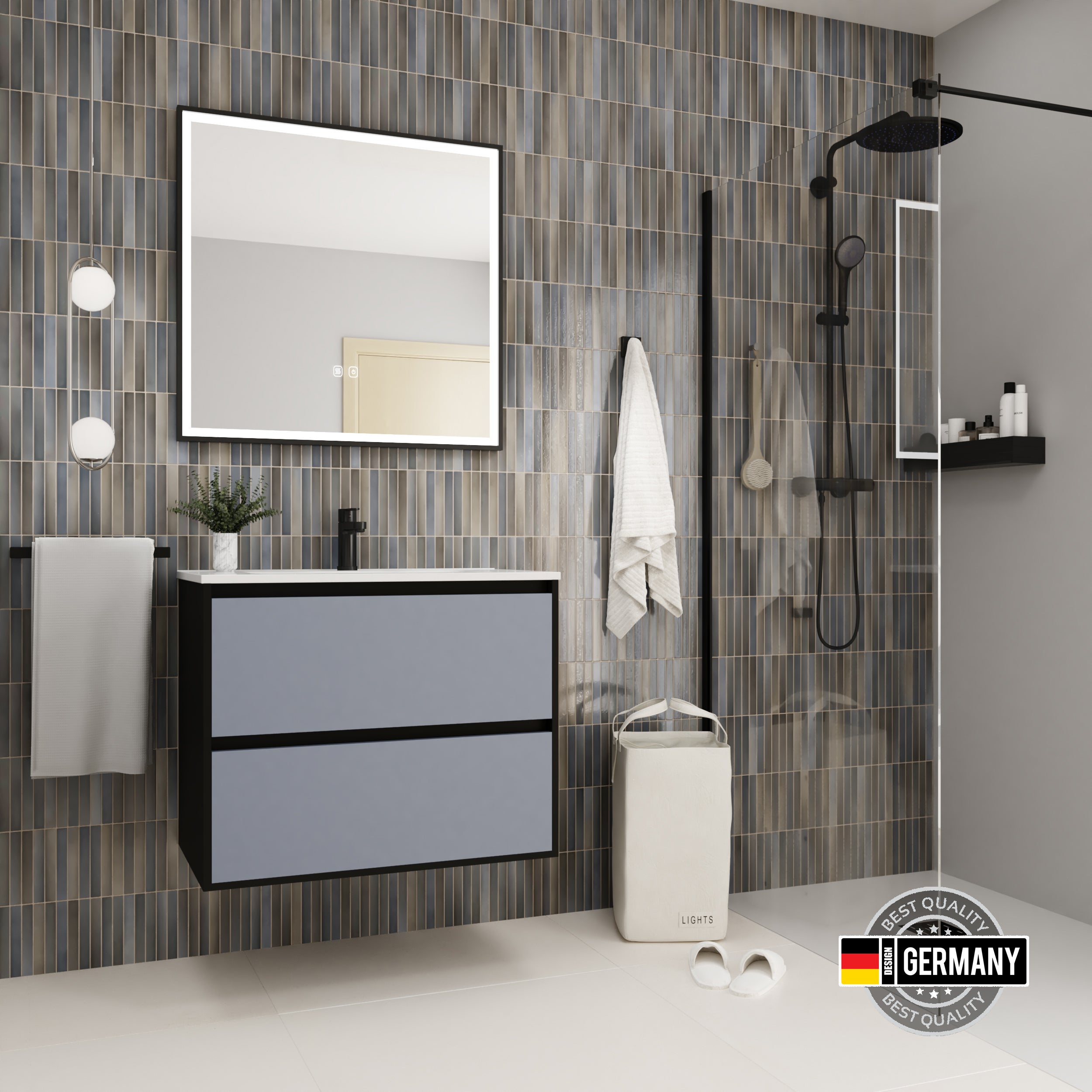 MEUBLE SALLE BAIN SUSPENDU NEUSS|80 CM BLAU|2 TIROIRS AVEC PLAN ET ...