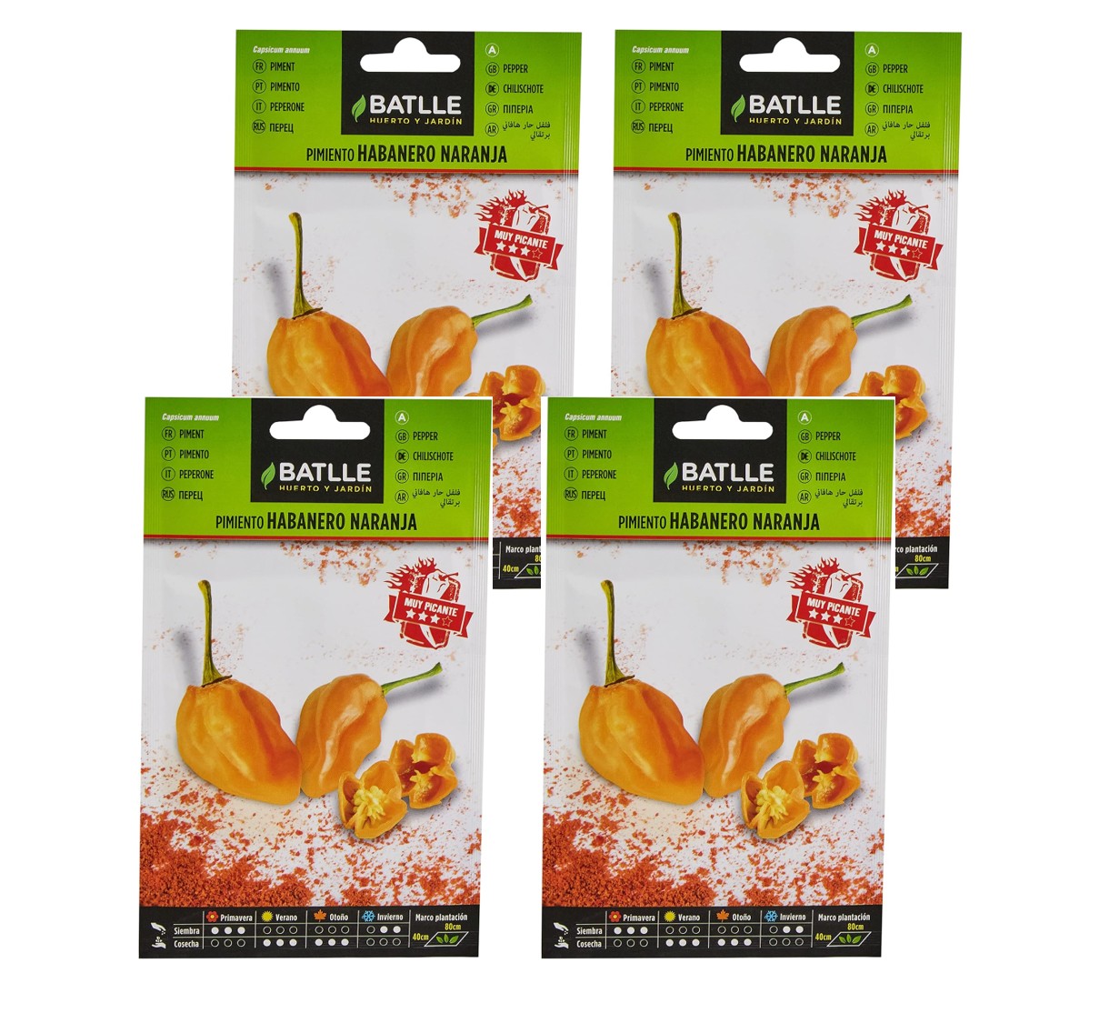 4 Sobres de semillas de Pimiento Habanero Naranja de Semillas Batlle | Leroy Merlin