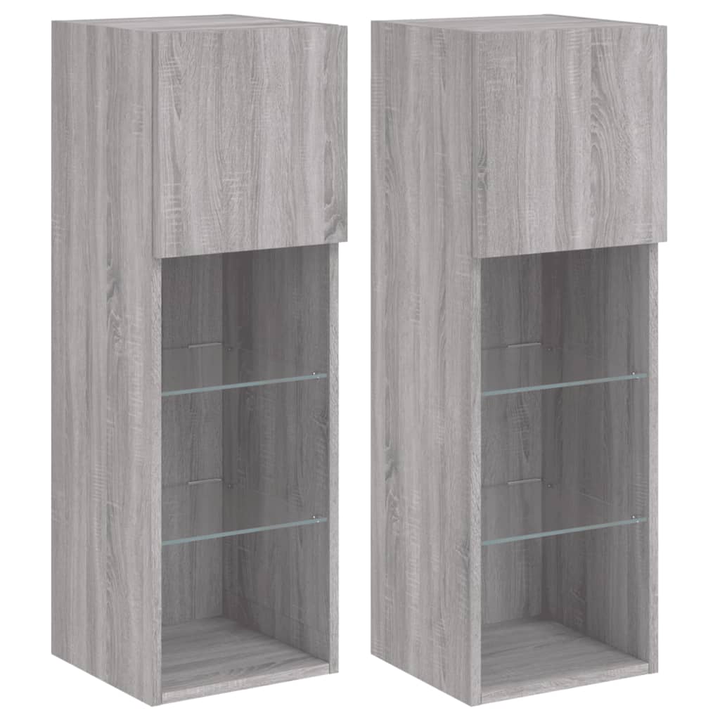 2 piezas Muebles de TV | Mueble de salón | Mueble de salón TV con luces LED gris Sonoma 30 ...
