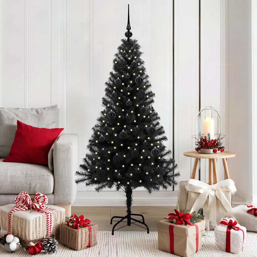 Árbol de Navidad con 150 LED con soporte Negro 150 cm PVC | Leroy Merlin