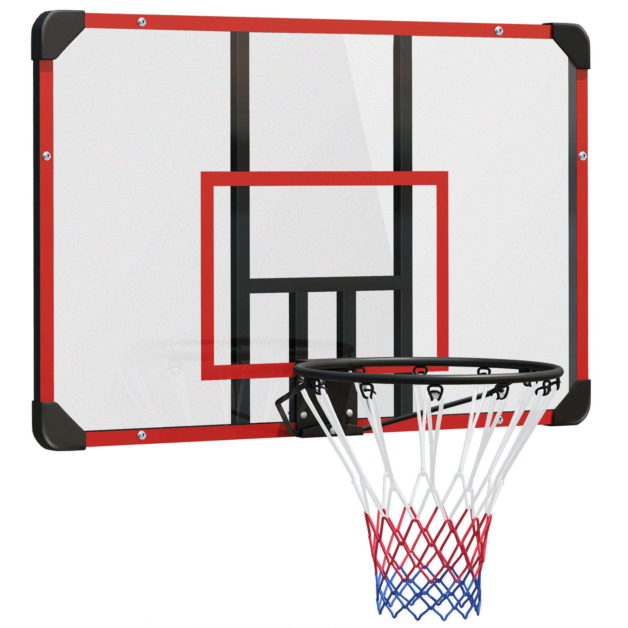 Panier de basketball mural rouge avec filet et panneau acier 113x61x73 ...