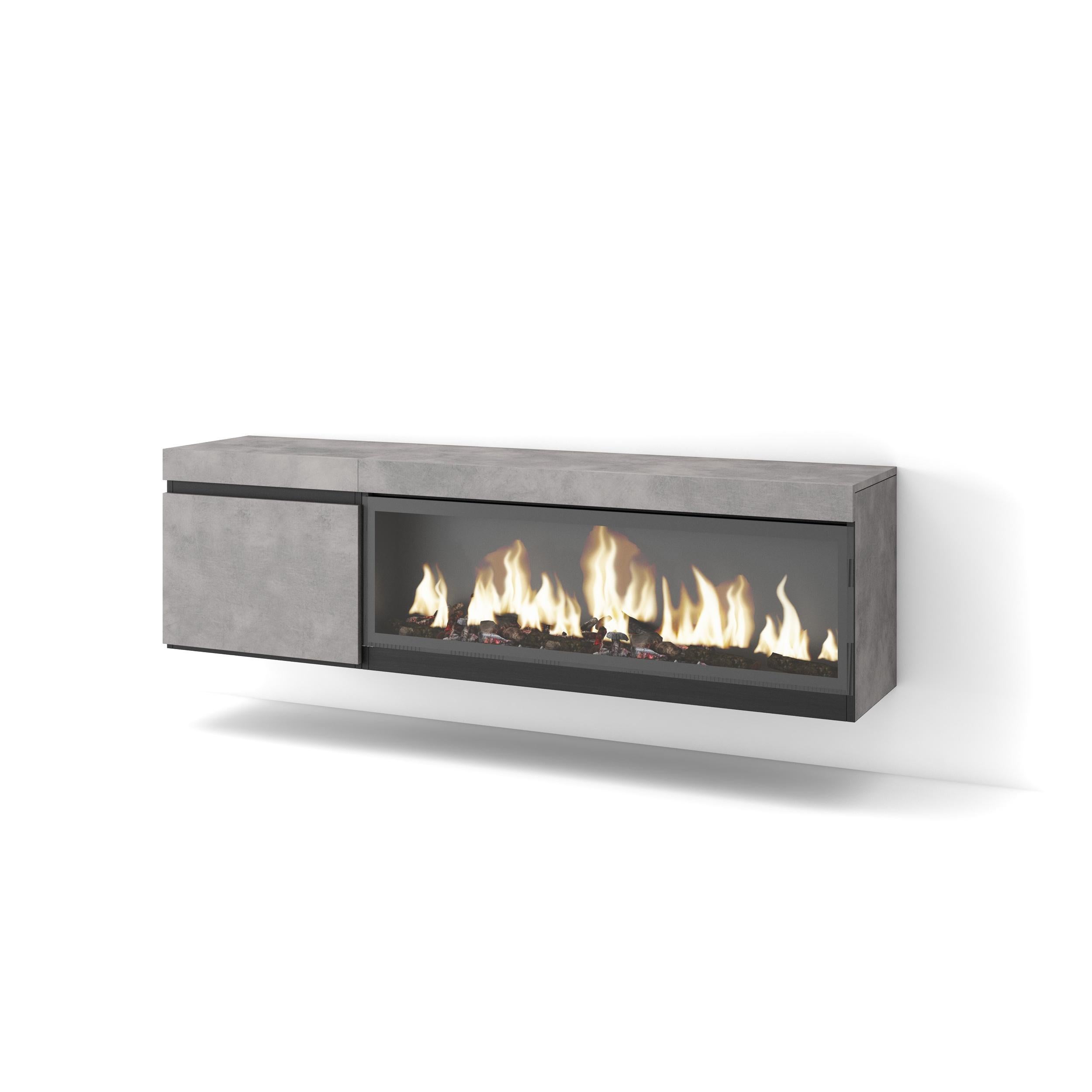 Mueble TV, Televisión, 158x35x45cm, Chimenea eléctrica XXL, Colgado ...