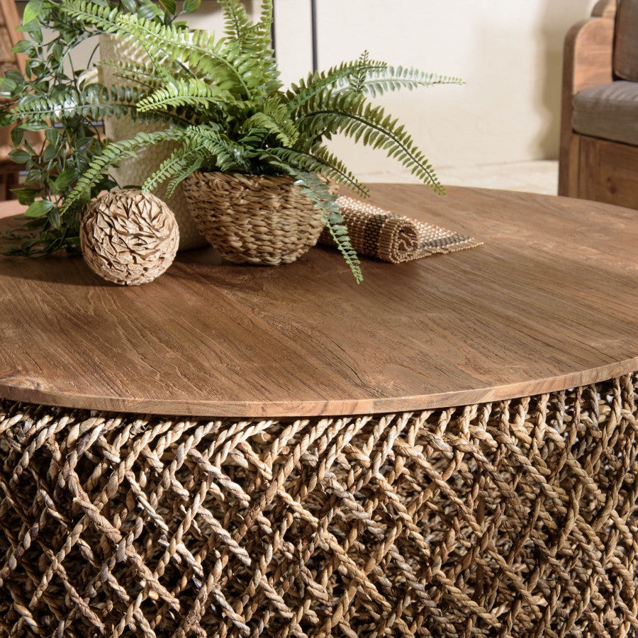 ALIDA - Table basse ronde 100x100cm en tissage de fibre de cocotier ...