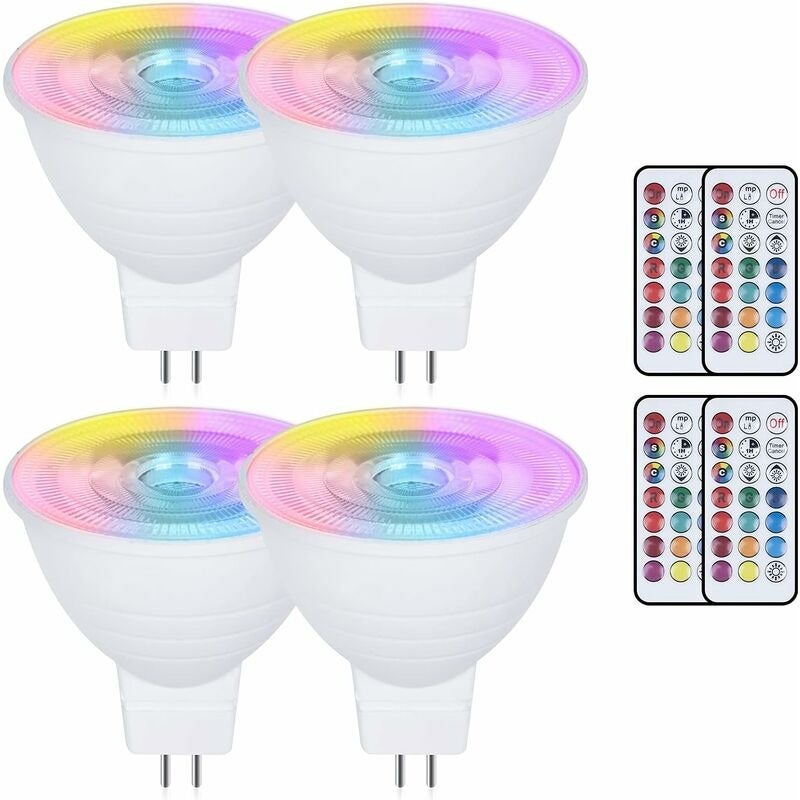 Lote de 4 bombillas LED MR16 3 W con cambio de color GU5.3 - AC/DC 220 ...