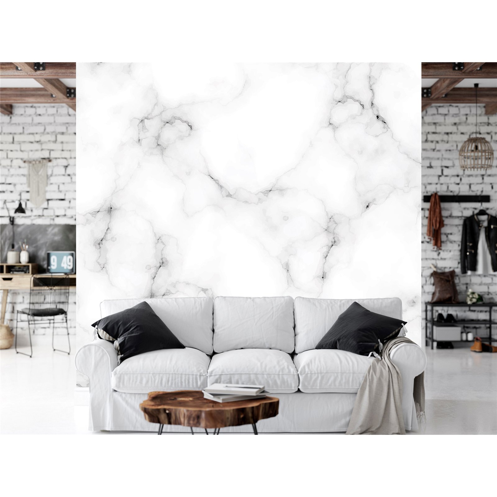 Décor Mural Marbré Blanc et Gris pour Intérieur Élégant - 400 x 280 cm ...