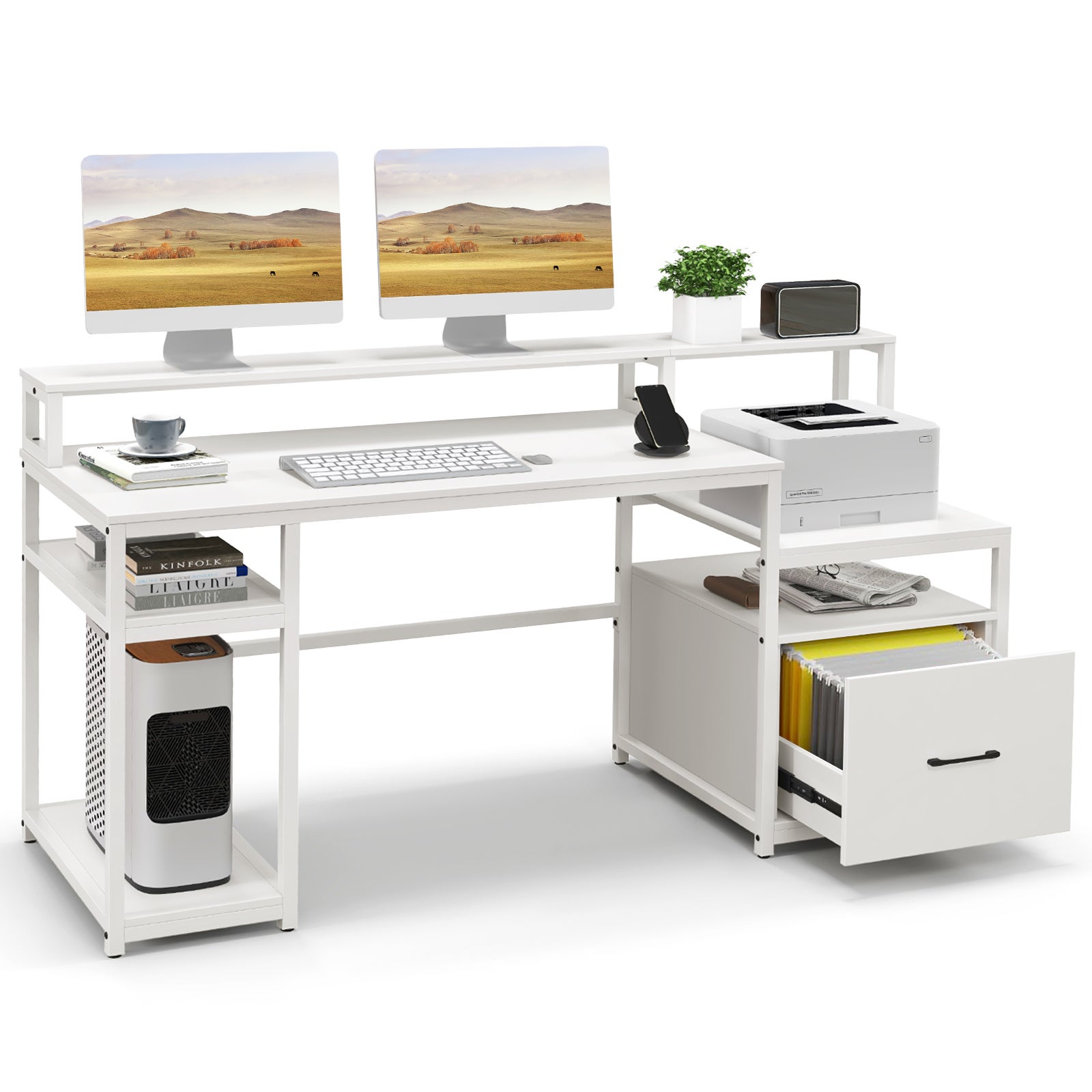 Bureau d'Ordinateur avec Étagère pour Moniteur, Poste de Travail ...