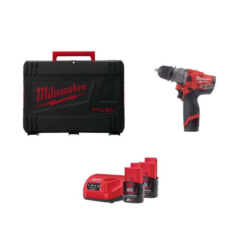 Taladro Percutor Milwaukee M12FPDXKIT-202X FUEL™ (2 x 2,0 Ah + C12C ...