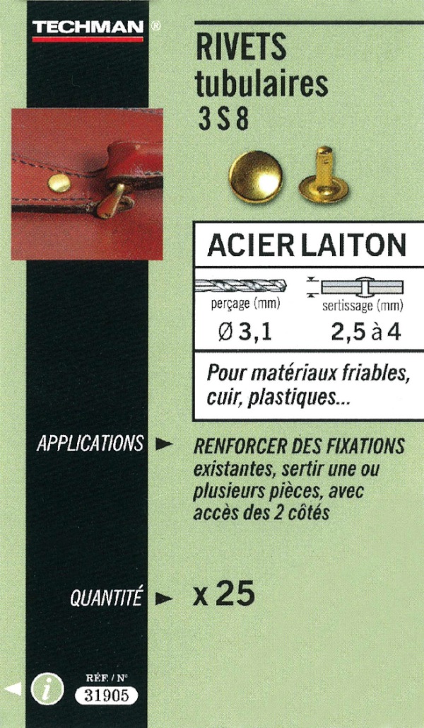 25 rivets tubulaires acier / laiton Ø 3 x 8 mm | Leroy Merlin