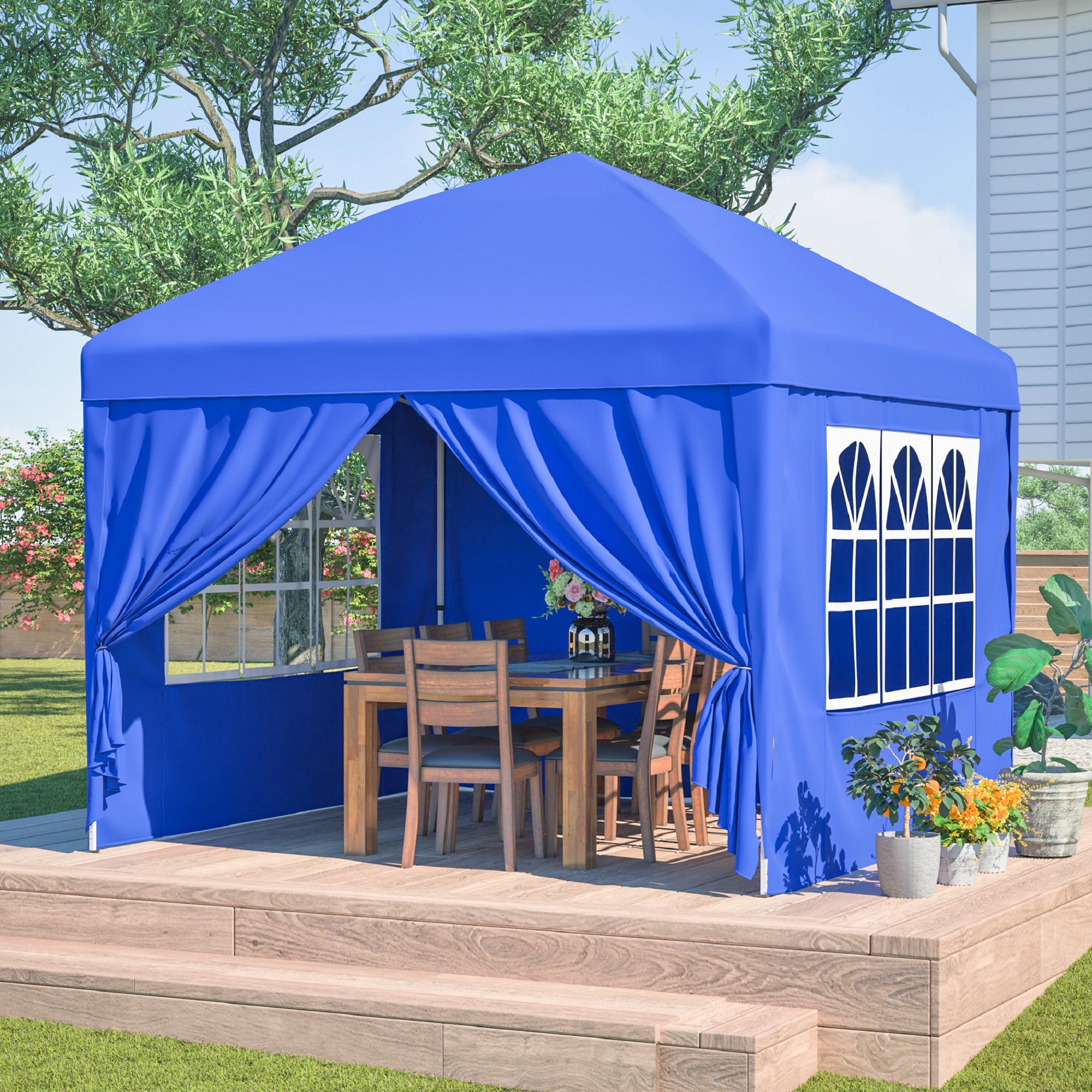 Carpa de jardín plegable 3x3m con 4 paredes laterales, altura ajustable ...