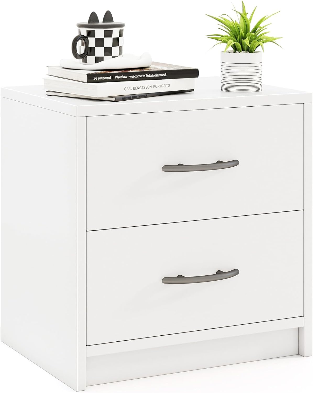 Comodino Camera da Letto con 2 Cassetti, Comodino Salvaspazio in Legno ...